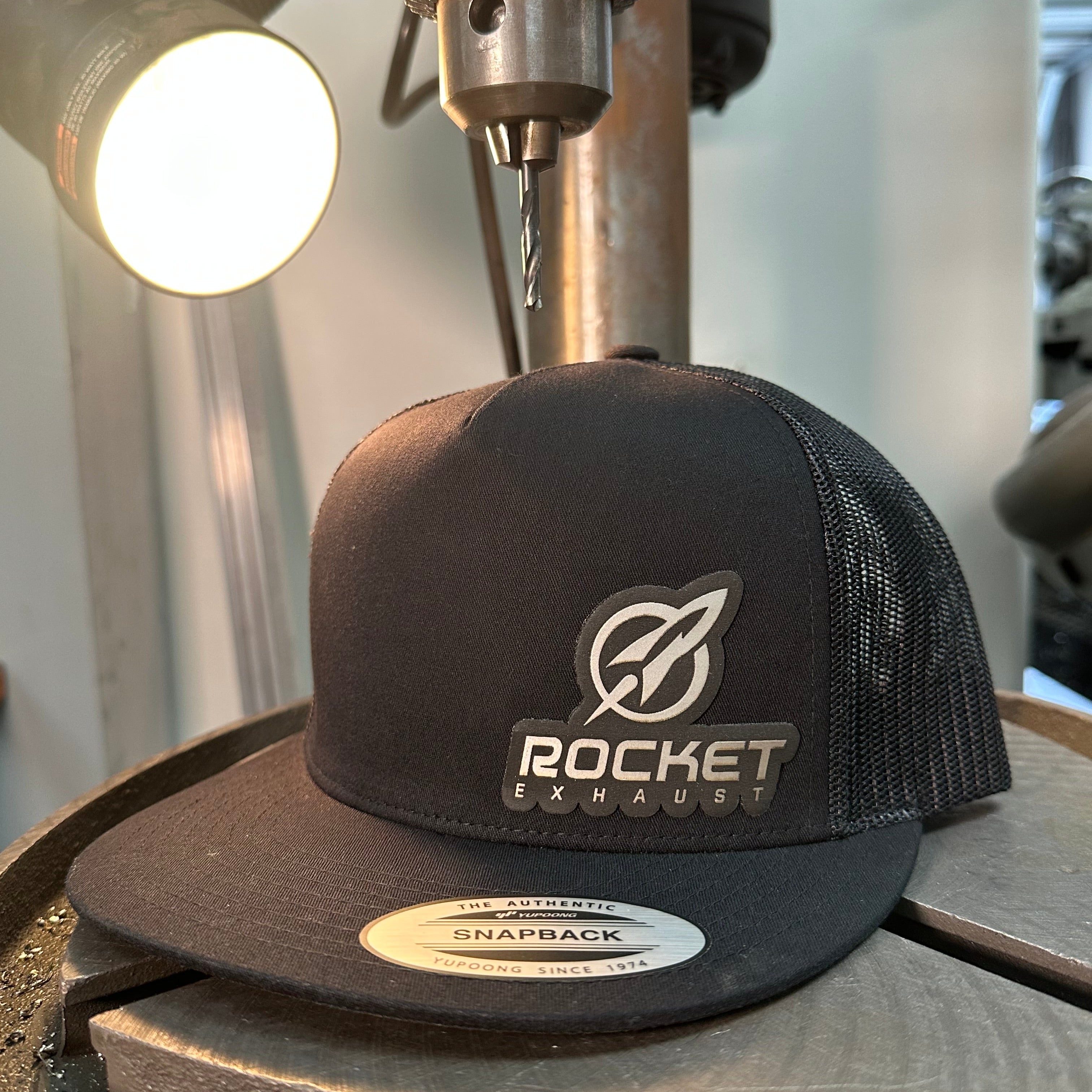 Trucker Hat -Black With Leather Patch (Flat Bill) – Rocket Exhaust